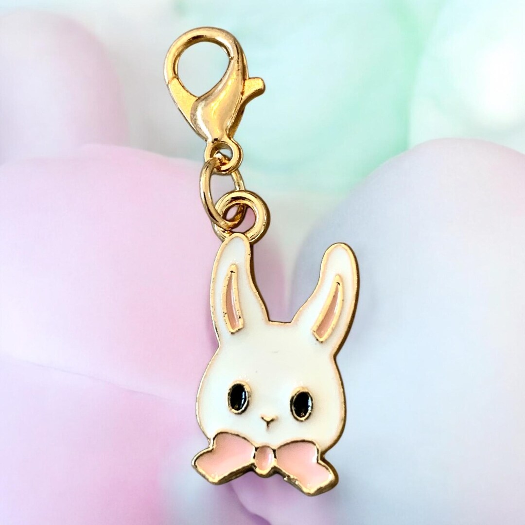 BUNNY RABBIT Enamel Clip-on, Lobster Clasp Charm Stitch Marker, Zipper ...