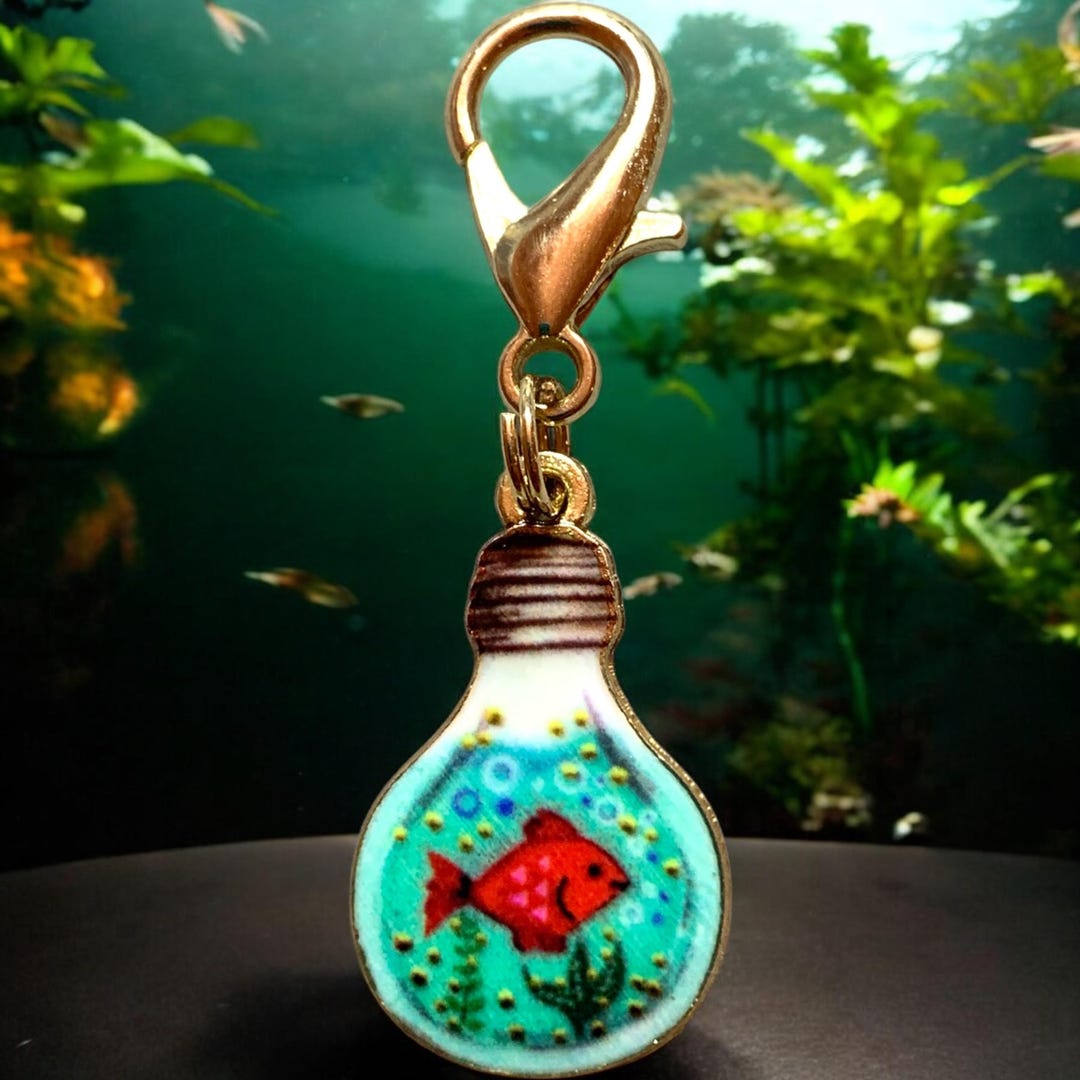 FISHBOWL GOLDFISH Clip-on, Lobster Clasp Charm for Stitch Marker ...