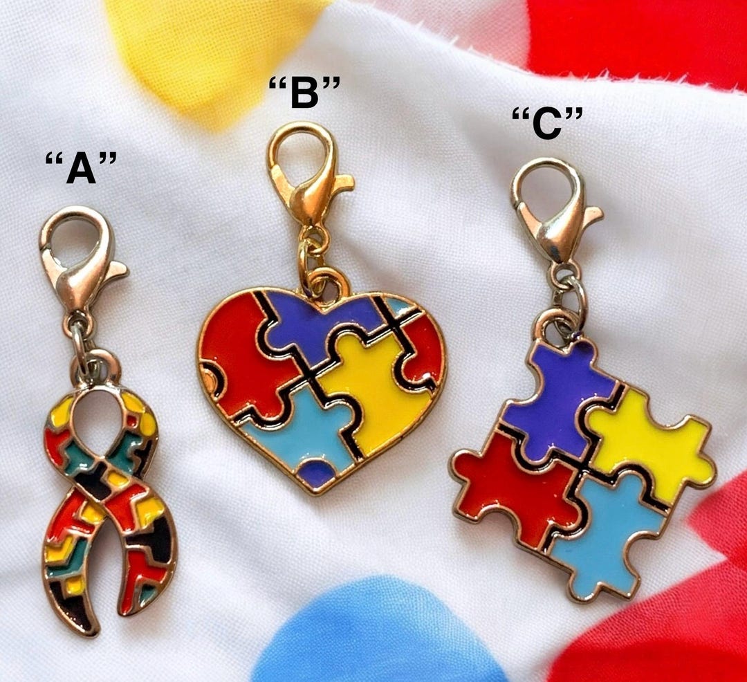 AUTISM AWARENESS Enamel Clip-on, Lobster Clasp Charm Stitch Marker ...