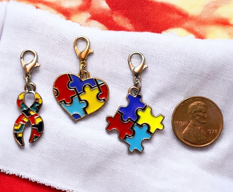 AUTISM AWARENESS Enamel Clip-on, Lobster Clasp Charm Stitch Marker ...