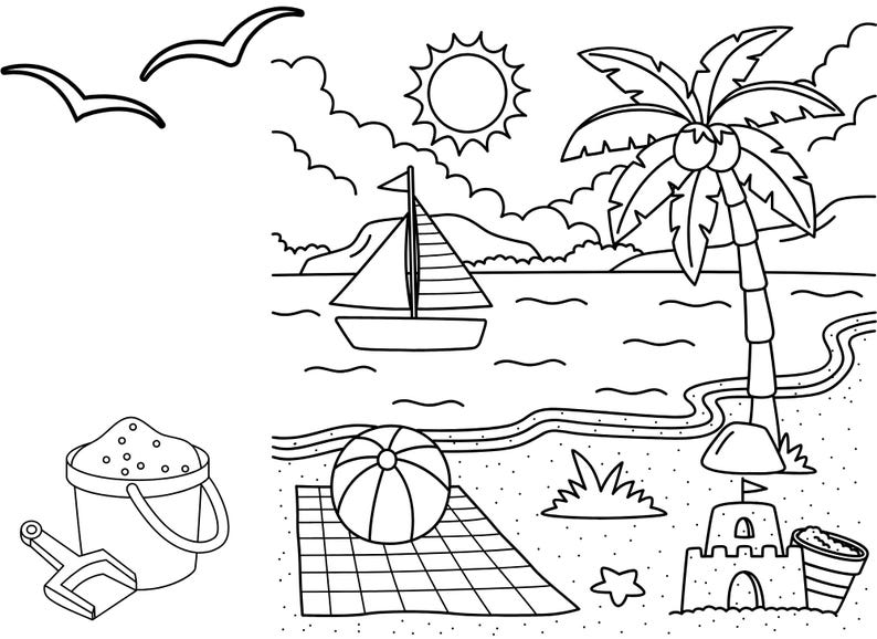 Beach Day, Kids Coloring Pages, Kids Colouring Worksheets, Sand Castles ...