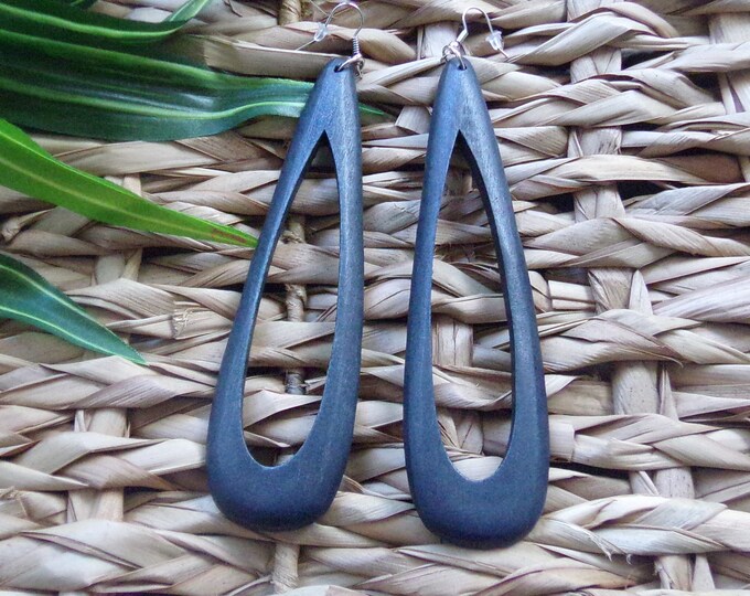 Elongated Teardrop Peek A Boo Wood Earrings In Coffee Black And Pecan Wooden Earrings Brown