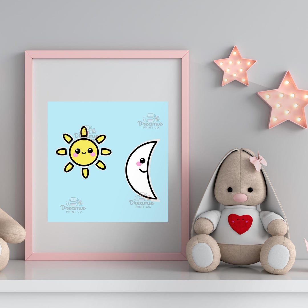 Kawaii Sun & Moon Aesthetic Digital Print | Cute Pastel Wall Art ...