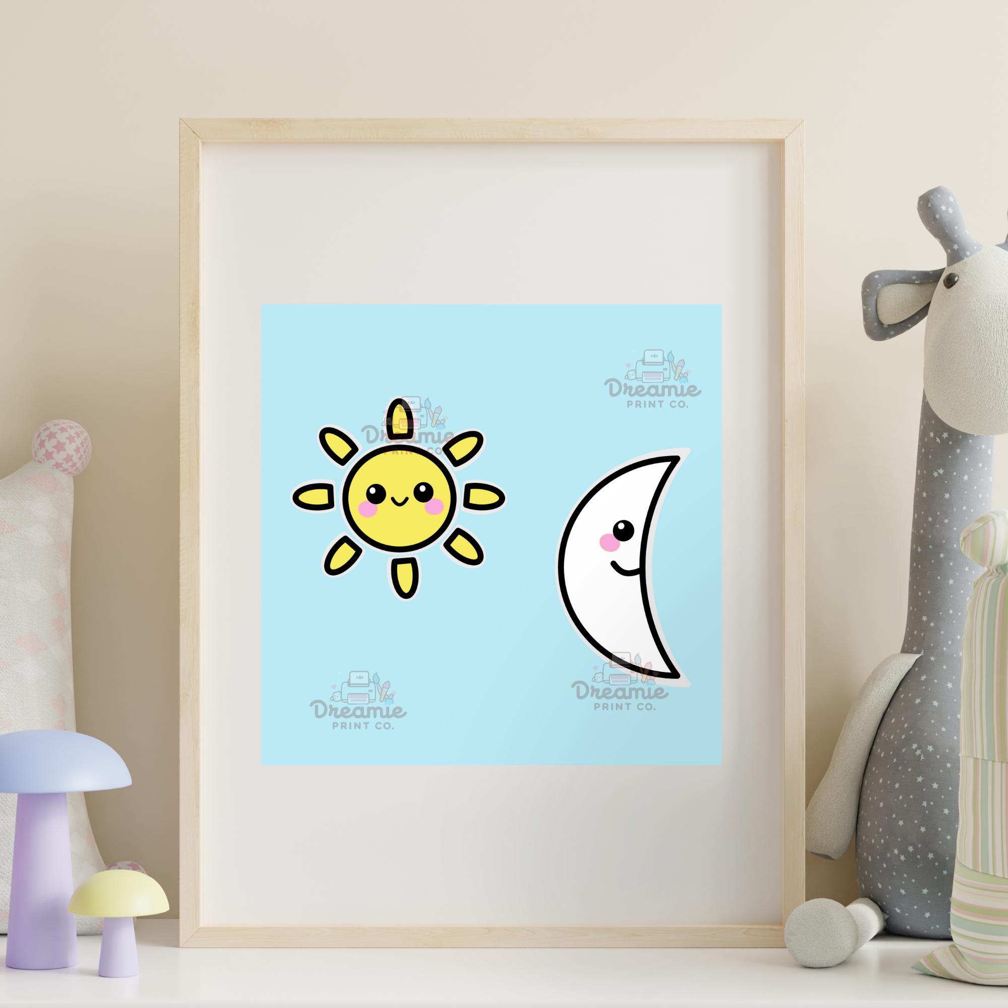 Kawaii Sun & Moon Aesthetic Digital Print | Cute Pastel Wall Art ...