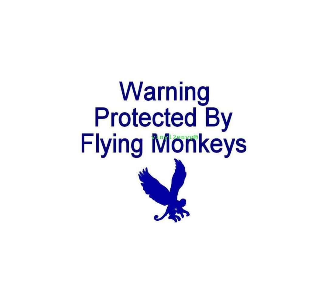 Warning Protected by Flying Monkeys - Car Decal - Vinyl Car Decals ...