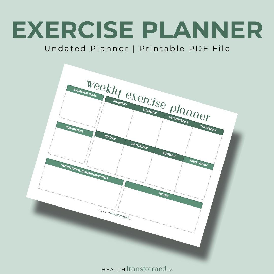 Weekly Exercise Planner - Etsy