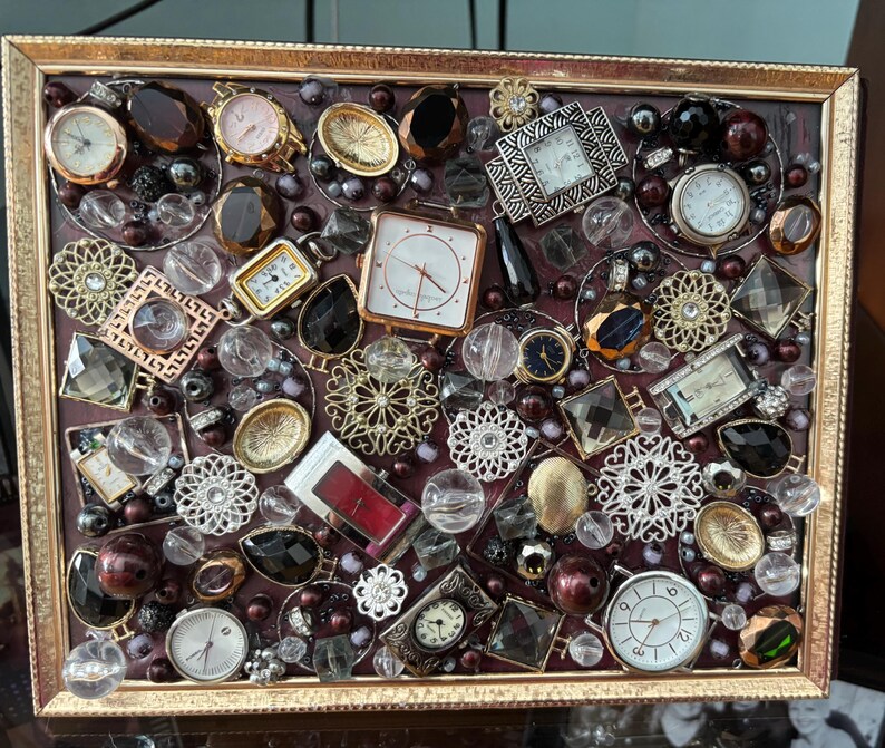 It's About Time Unique, Original Framed Sparkly Watch Collage on Glass ...