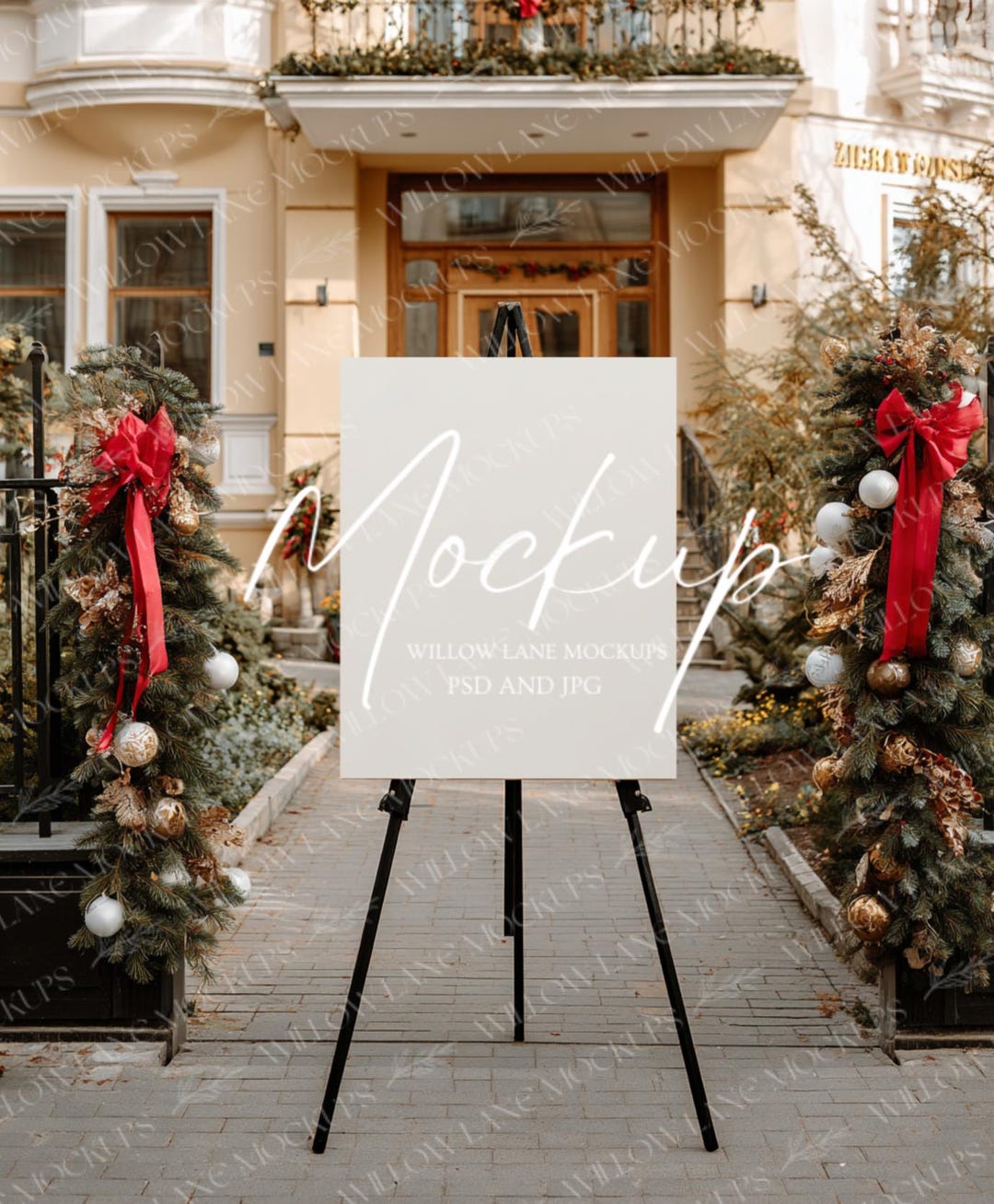 Elegant Holiday Entryway Sign Mockup, Coquette Christmas Red Ribbon ...