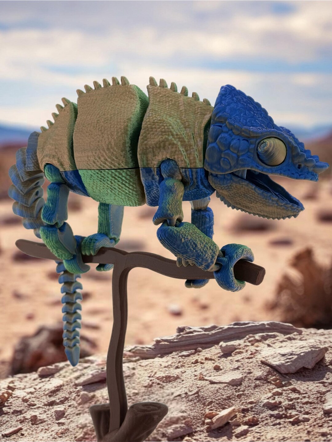 Realistic 3D Printed Chameleon on Branch Figurine - Detailed Animal ...