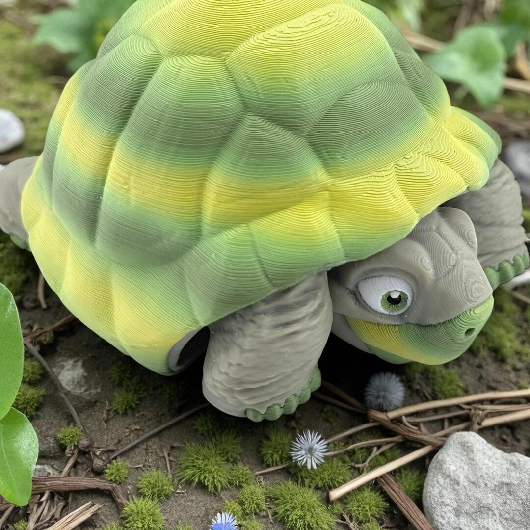 3D Printed Tortoise With Green Shell - Articulated Retracting Design by ...