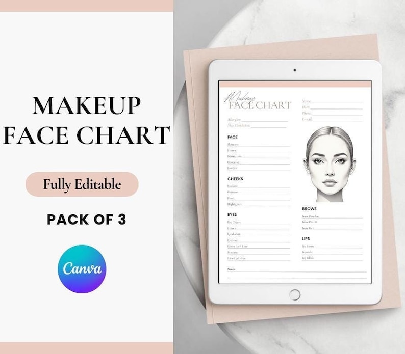 MAKEUP Face Chart | Bridal Trial Consultation Form | Makeup Artist Form ...