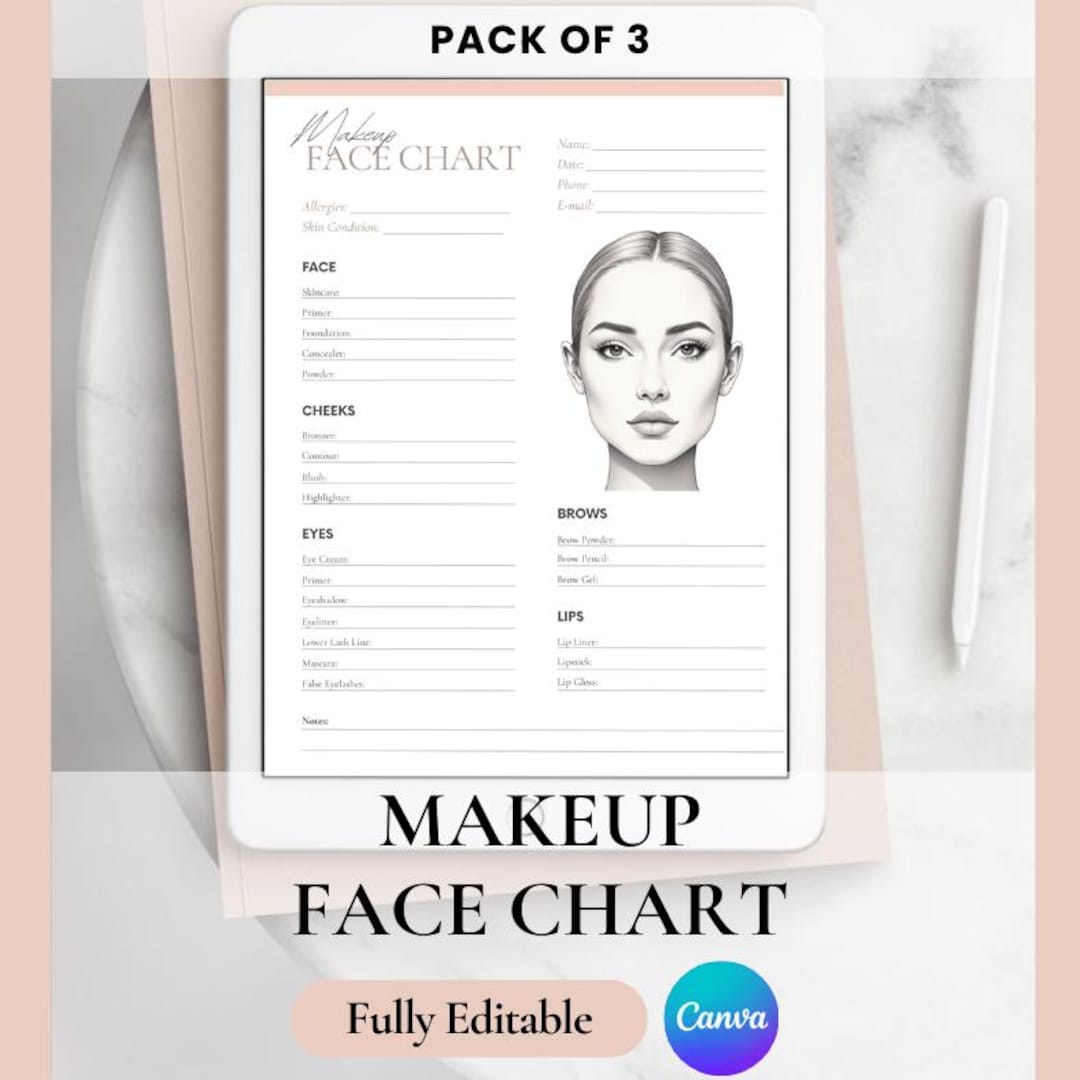 MAKEUP Face Chart | Bridal Trial Consultation Form | Makeup Artist Form ...