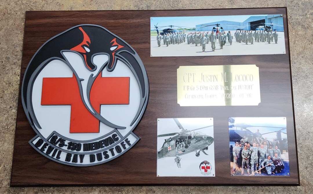 13" X 20" Wood Plaque With 3D Unit Logo, Photo Display, and Custom ...