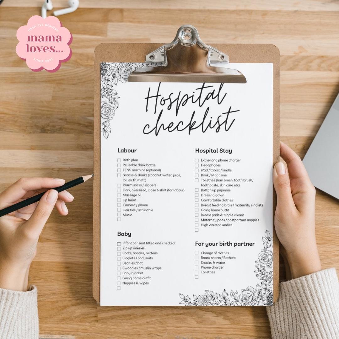 Labour and Birth Hospital Checklist, Printable Download, A4 Essential ...