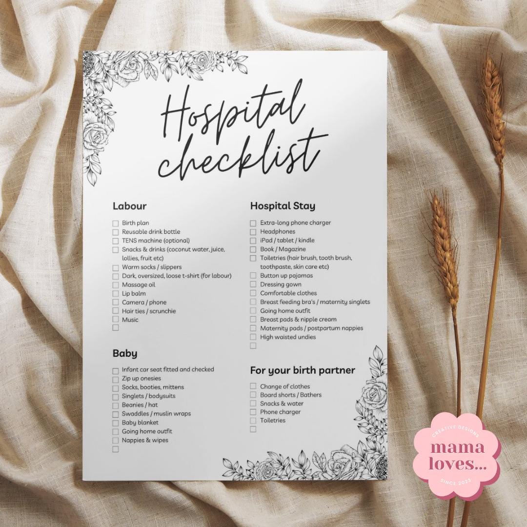 Labour and Birth Hospital Checklist, Printable Download, A4 Essential ...