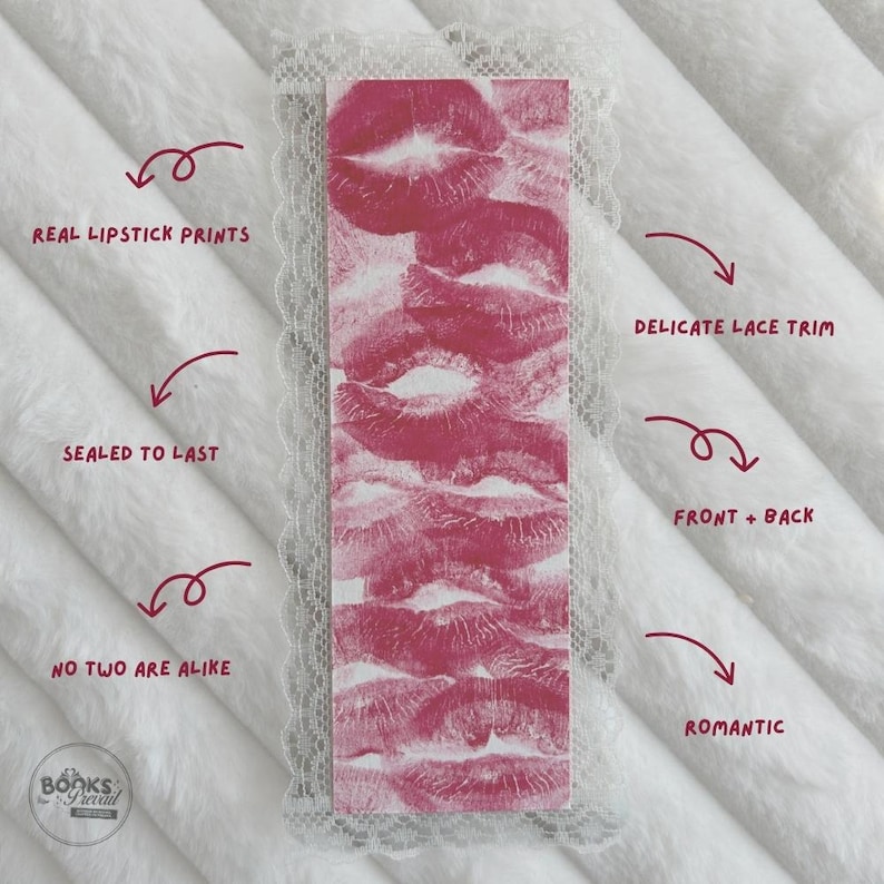 Handmade Lipstick Kiss Bookmark: Red Lip Print With Lace Trim - Etsy