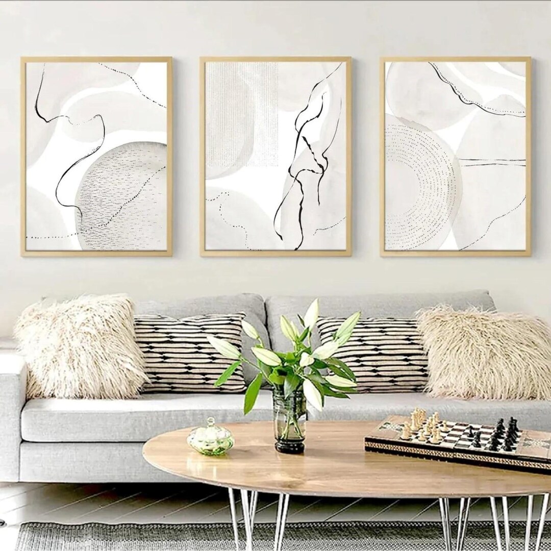 Neutral Abstract Wall Art Posters Set of 3 Beige Frameless Art Poster ...