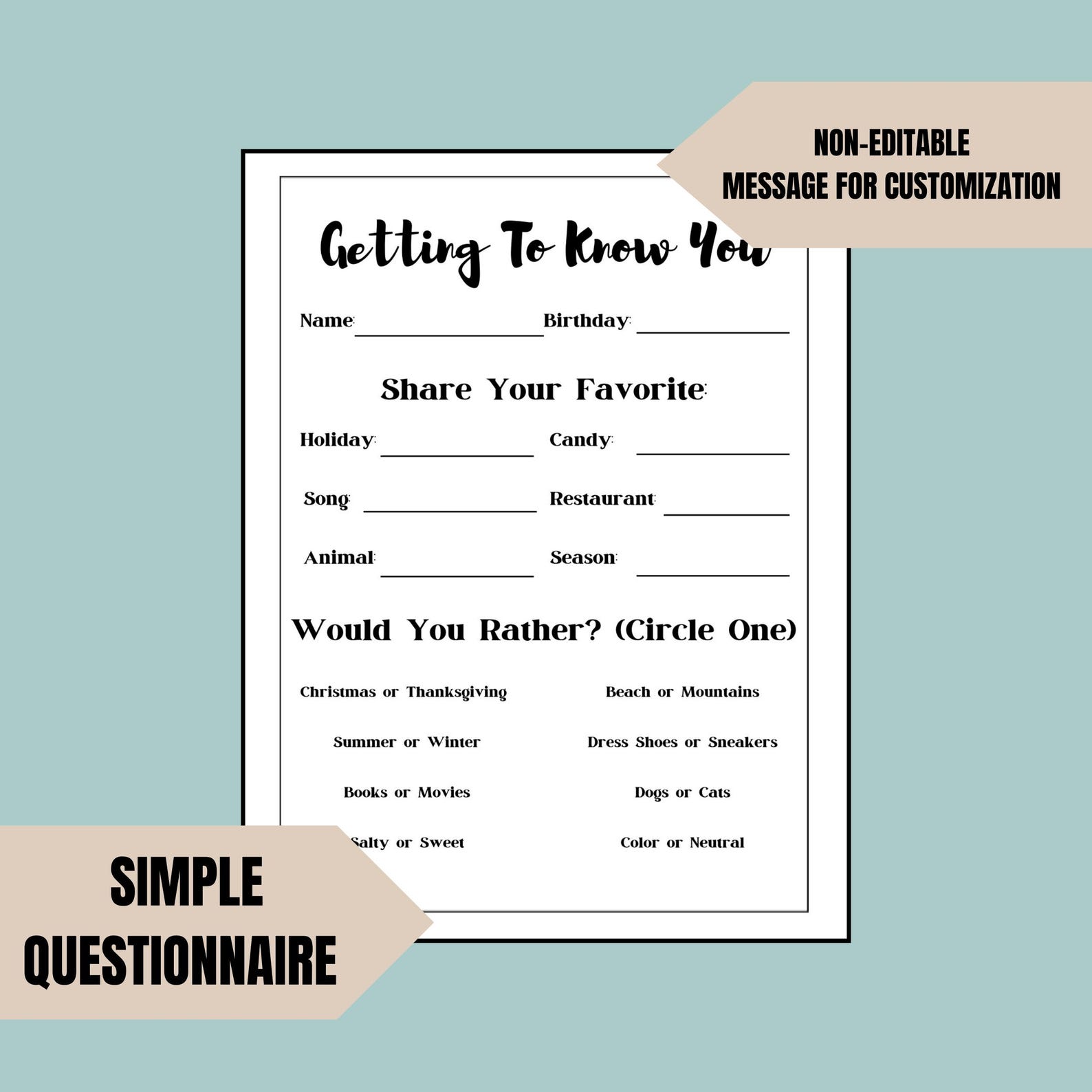 Team Building Getting to Know Me Questionnaire Printable Team Meeting ...