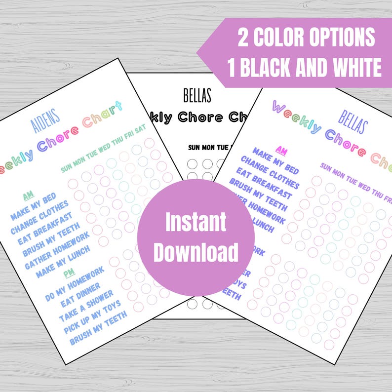 Kids Chore Chart Printable Editable Morning and Night Tracker for ...