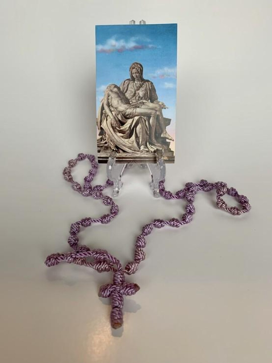 Pieta Five Decade Three-piece Handcrafted Dyed Cord Rosary Includes ...