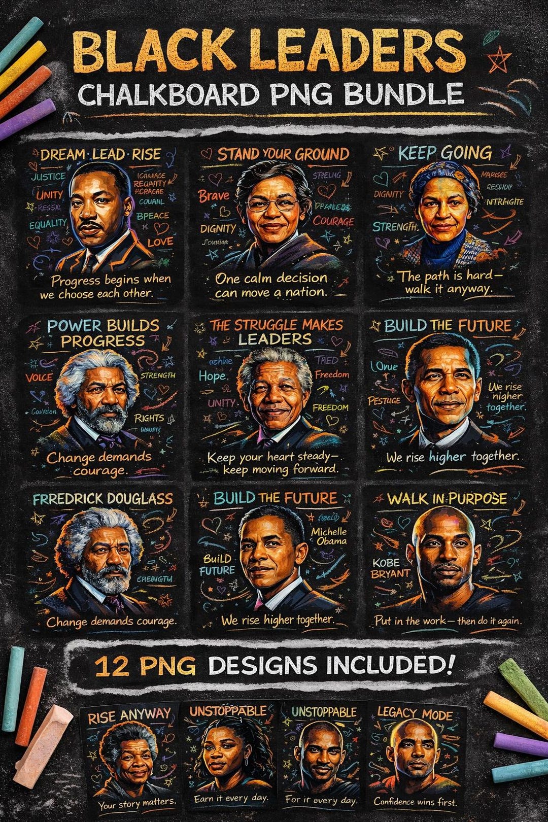Black History PNG Bundle, Black Leaders PNG, African American Art ...
