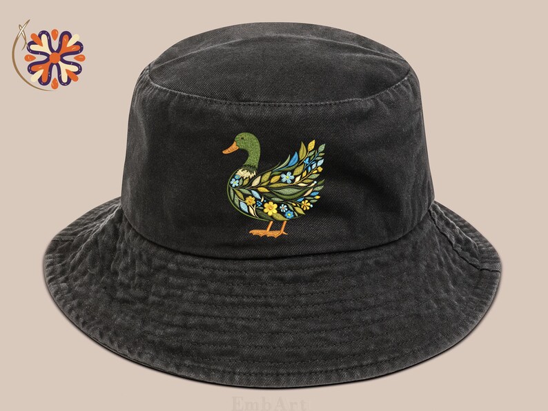 Floral Duck Machine Embroidery Design, Folk Art Nature Bird Pattern ...