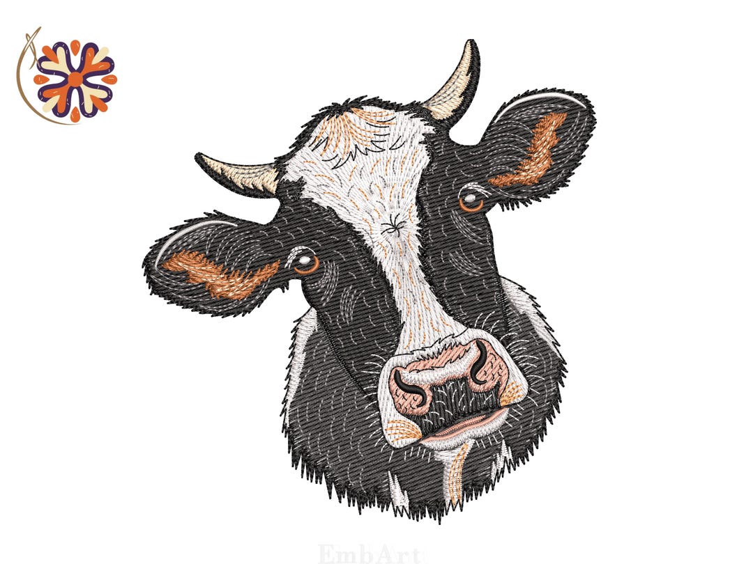 Cow Head Embroidery Design | Farm Animal Machine Embroidery File - Etsy