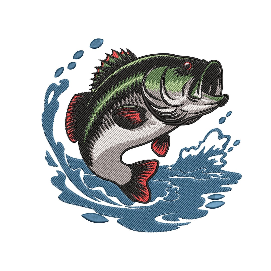 Jumping Bass Fish Embroidery Design, Crest Fill Stitch (digital ...