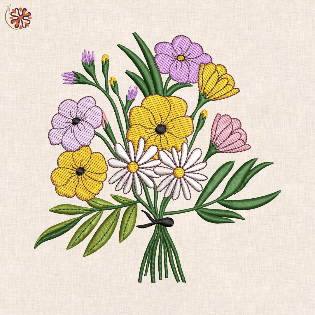 Wildflower Bouquet Machine Embroidery Design, Botanical Spring Pattern ...