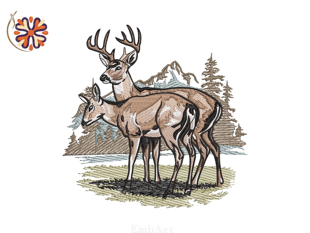 Deer Embroidery Design | Wildlife Machine Embroidery | Buck & Doe ...
