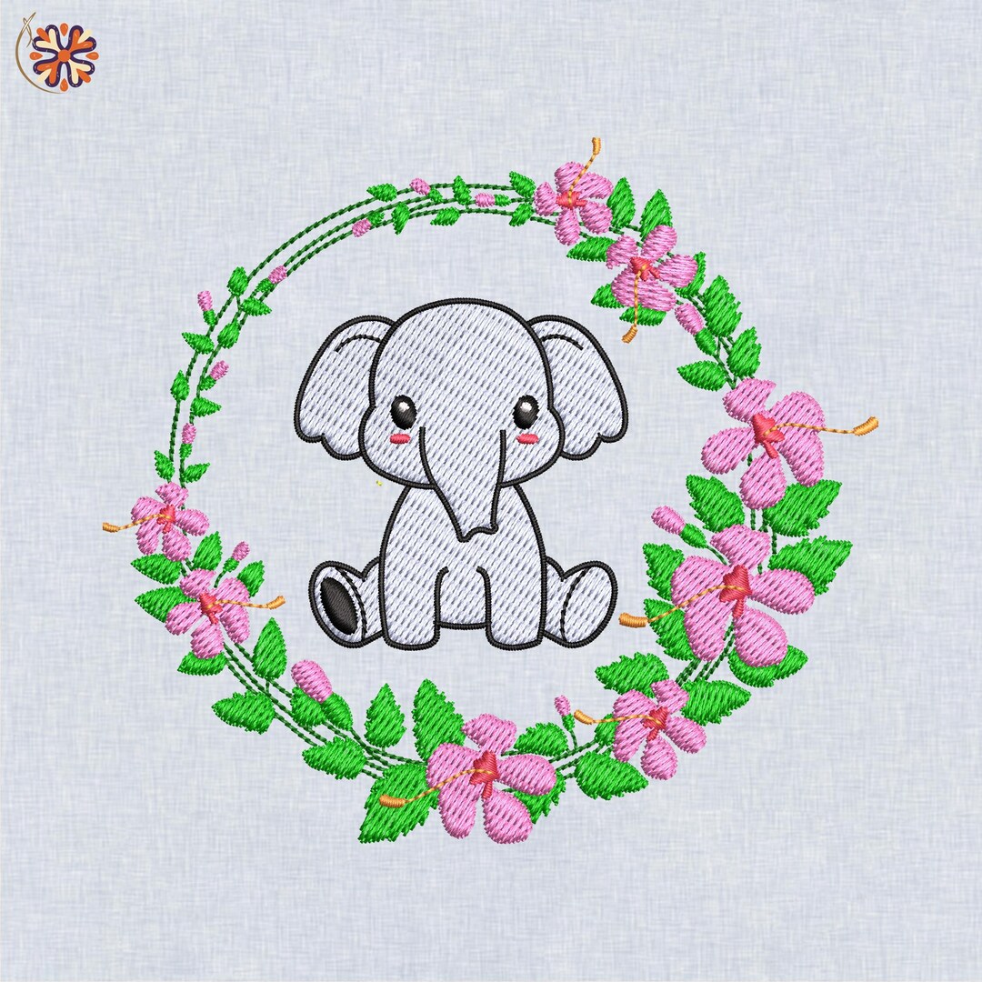 Elephant Floral Wreath Machine Embroidery Design | Baby Nursery (DST ...