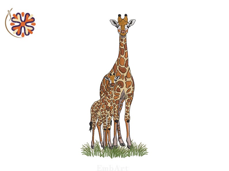 Giraffe Embroidery Design With Baby | Wildlife Animal Machine ...