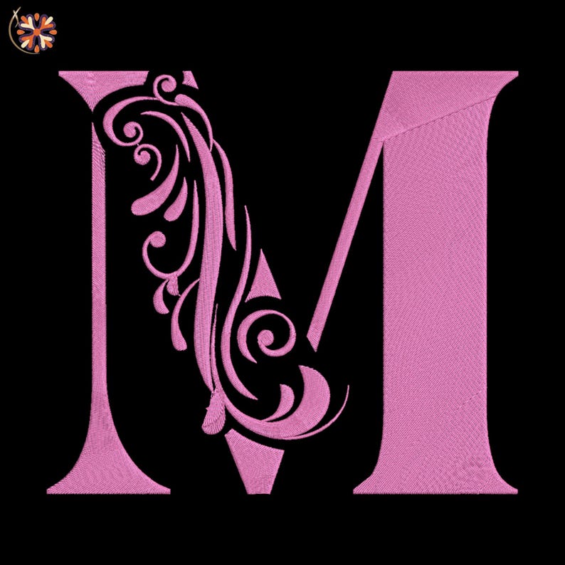 Floral Monogram Letter M Embroidery Design | Elegant Script Alphabet ...