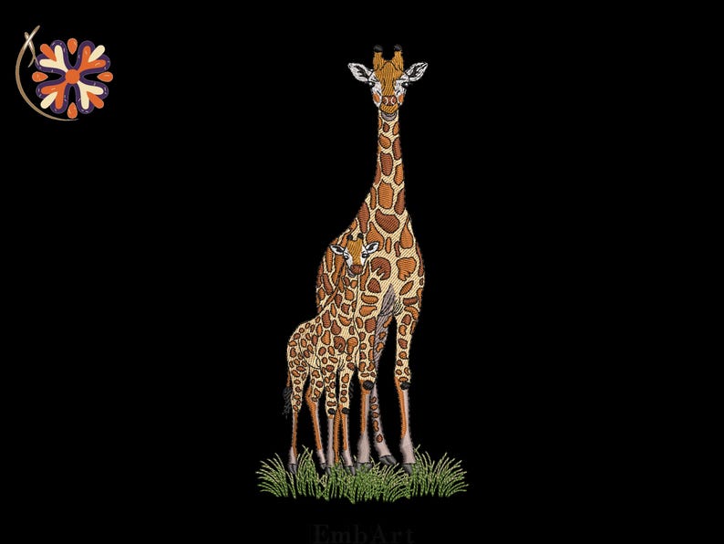 Giraffe Embroidery Design With Baby | Wildlife Animal Machine ...