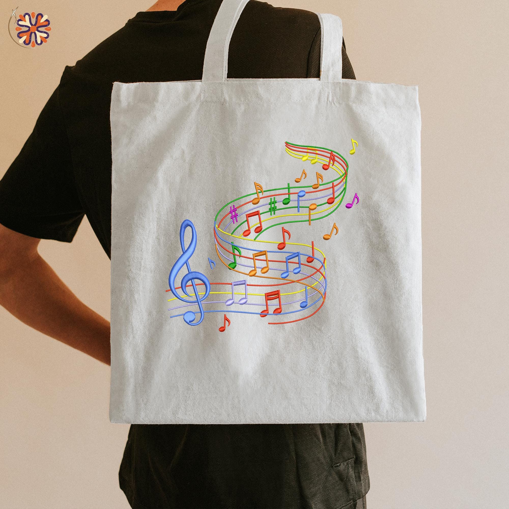 Rainbow Music Notes Embroidery Design | Treble Clef Musical Staff ...