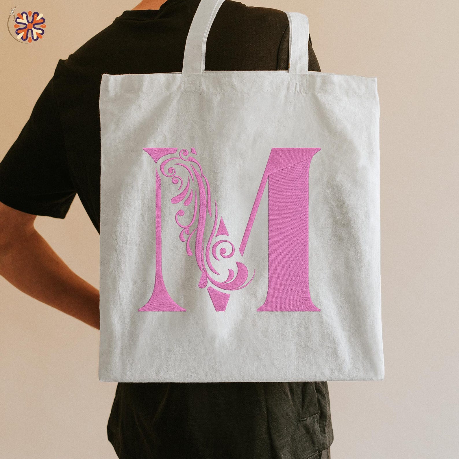 Floral Monogram Letter M Embroidery Design | Elegant Script Alphabet ...