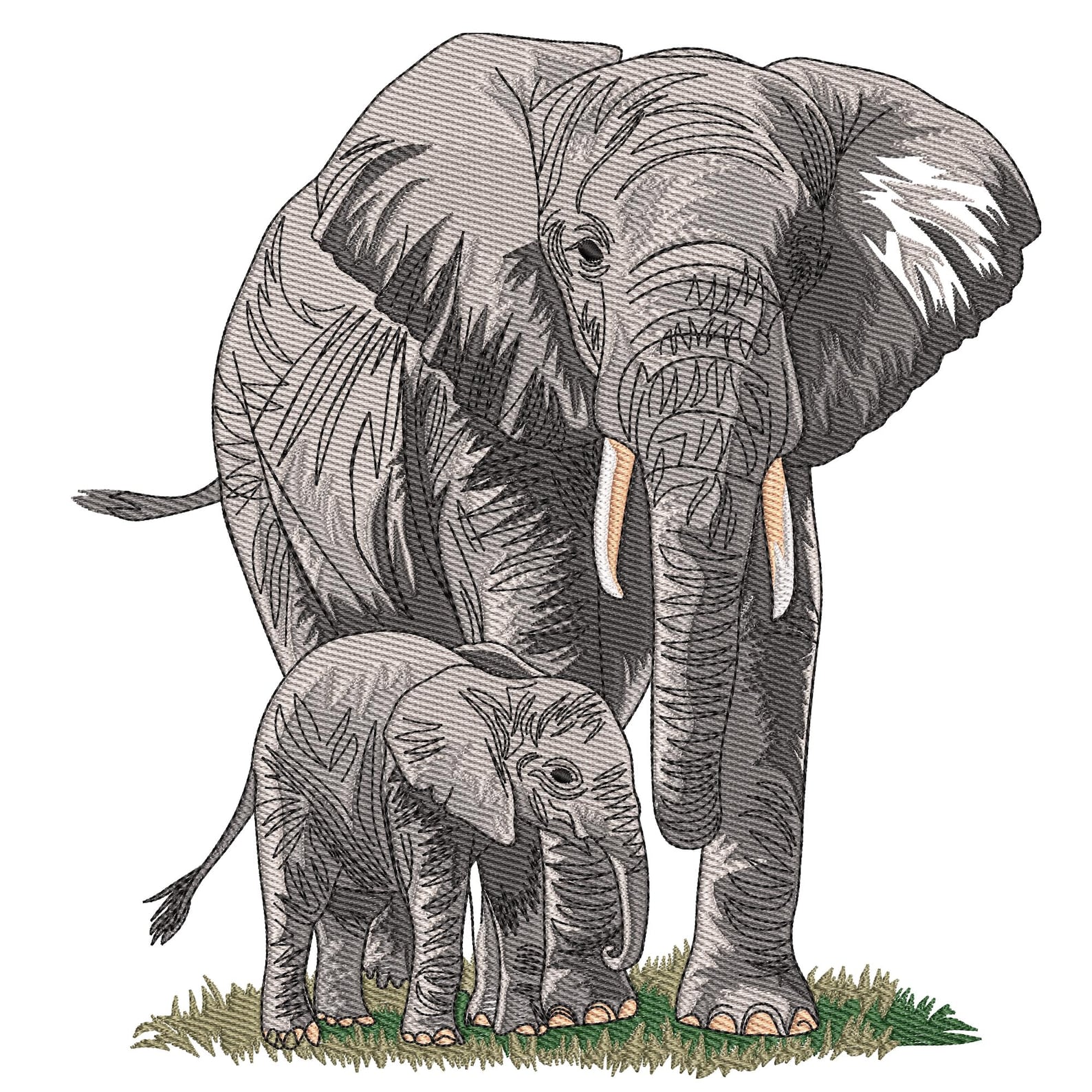 Elephant Family Embroidery Design, African Elephant Machine Embroidery ...
