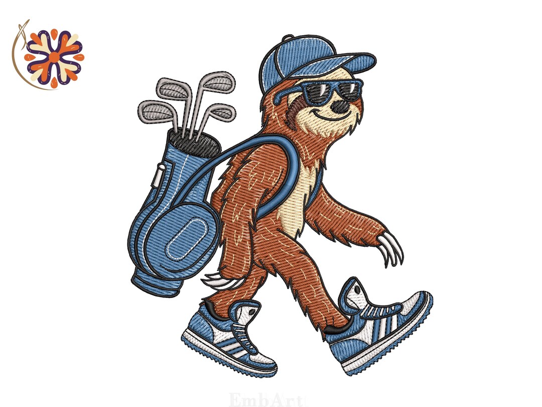 Golf Sloth Embroidery Design | Funny Sports Animal Patch | Machine ...
