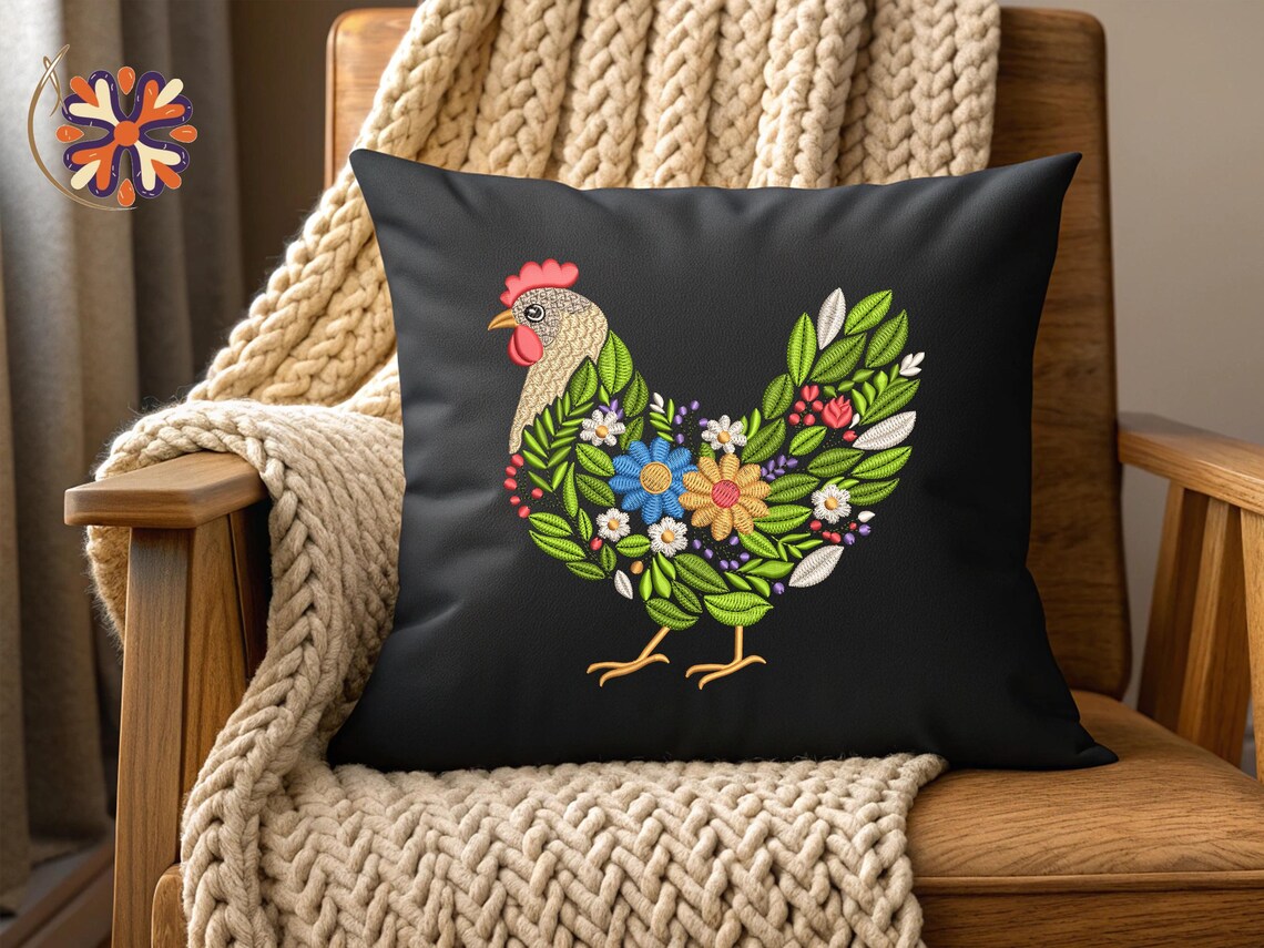 Flower Hen Embroidery Design | Beautiful Floral Hen With 11 Colors ...