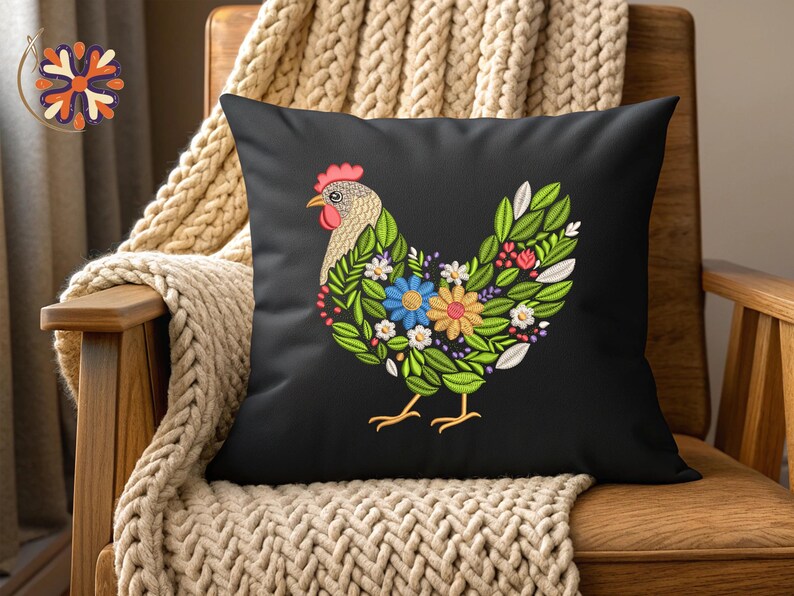 Flower Hen Embroidery Design | Beautiful Floral Hen With 11 Colors ...