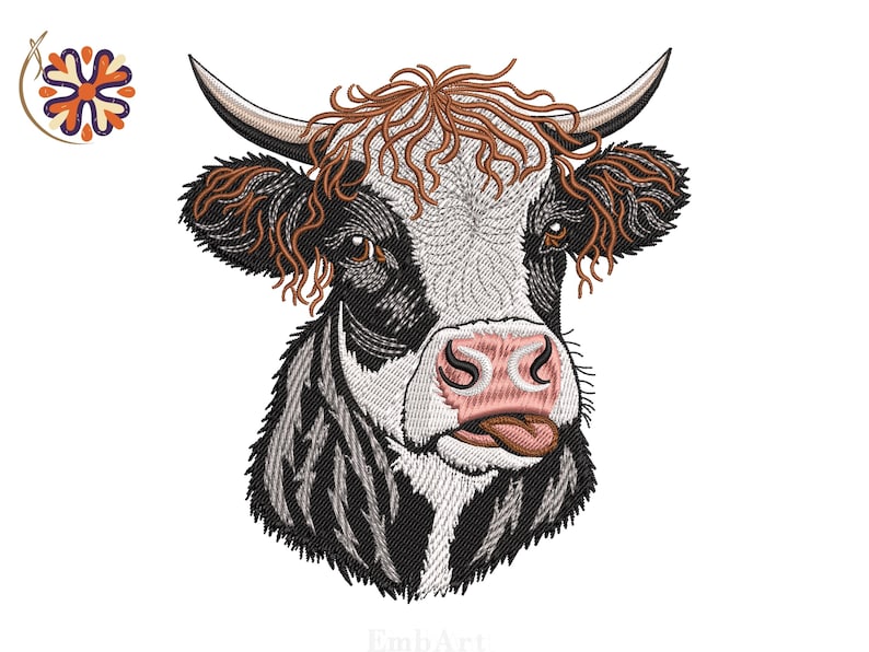 Cow Head Embroidery Design | Highland Cow Machine Embroidery File ...