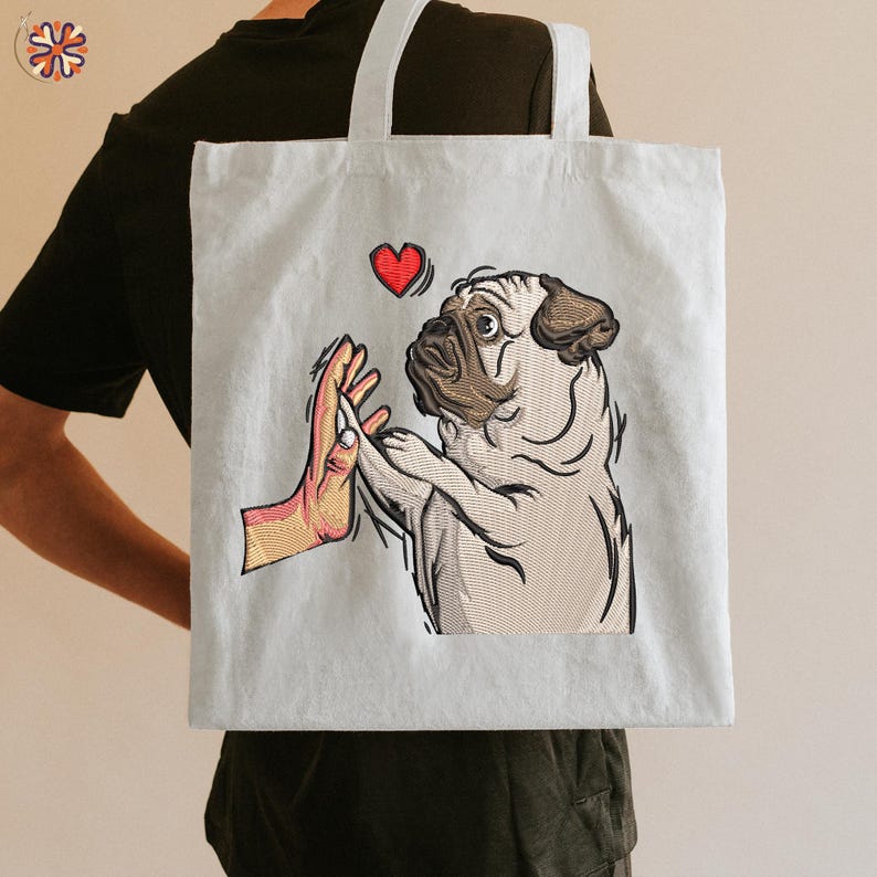 Pug High Five Embroidery Design | Dog Lover Pattern (DST) - Etsy