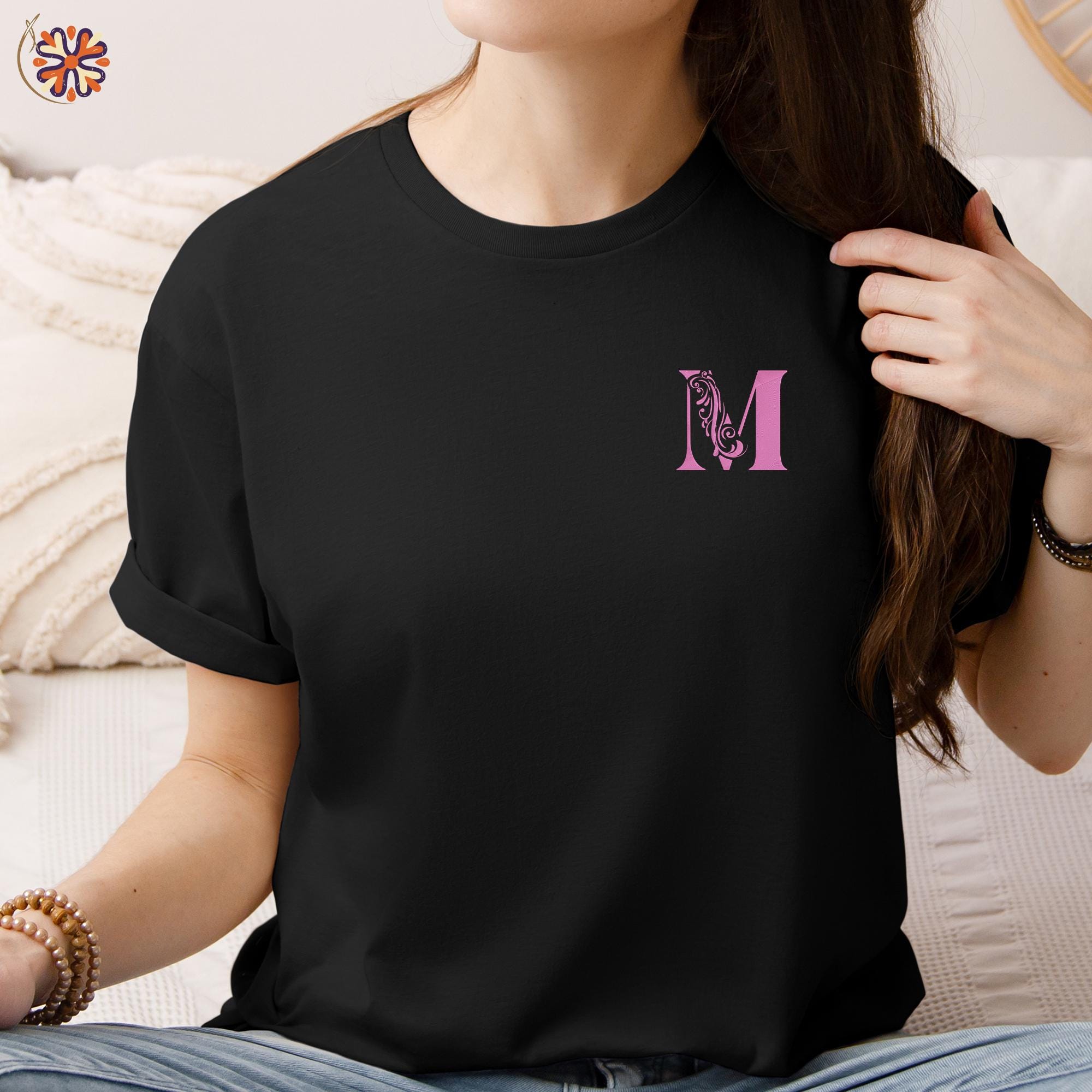 Floral Monogram Letter M Embroidery Design | Elegant Script Alphabet ...
