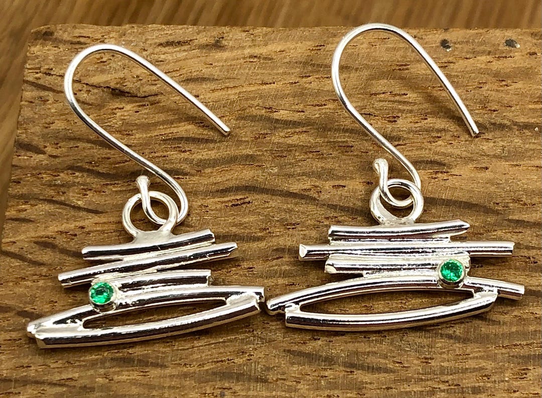 Sterling Silver and Emerald Stacking Dangle Earrings. May Birthstone ...
