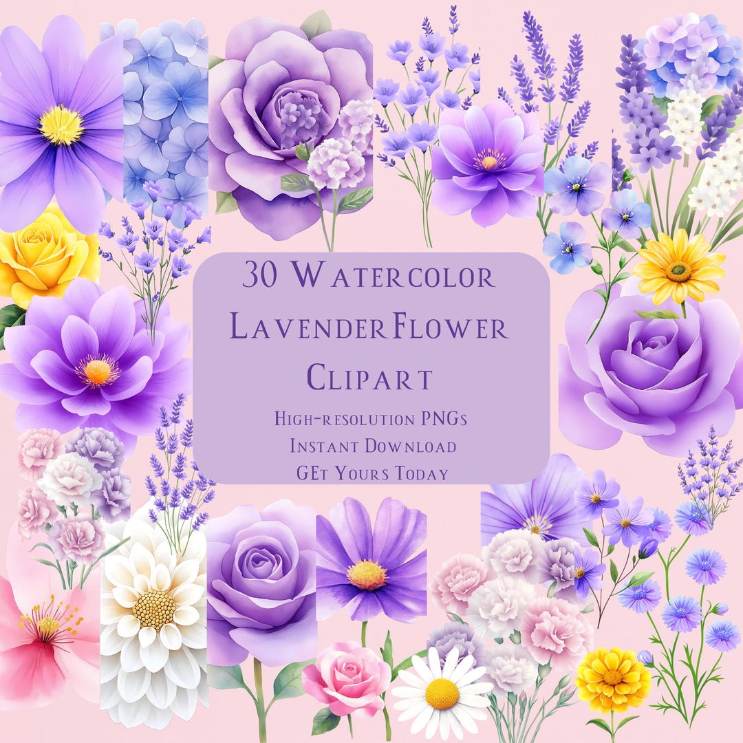 Printable Purple Flower Clipart Watercolor Lavender Flower PNG Digital ...