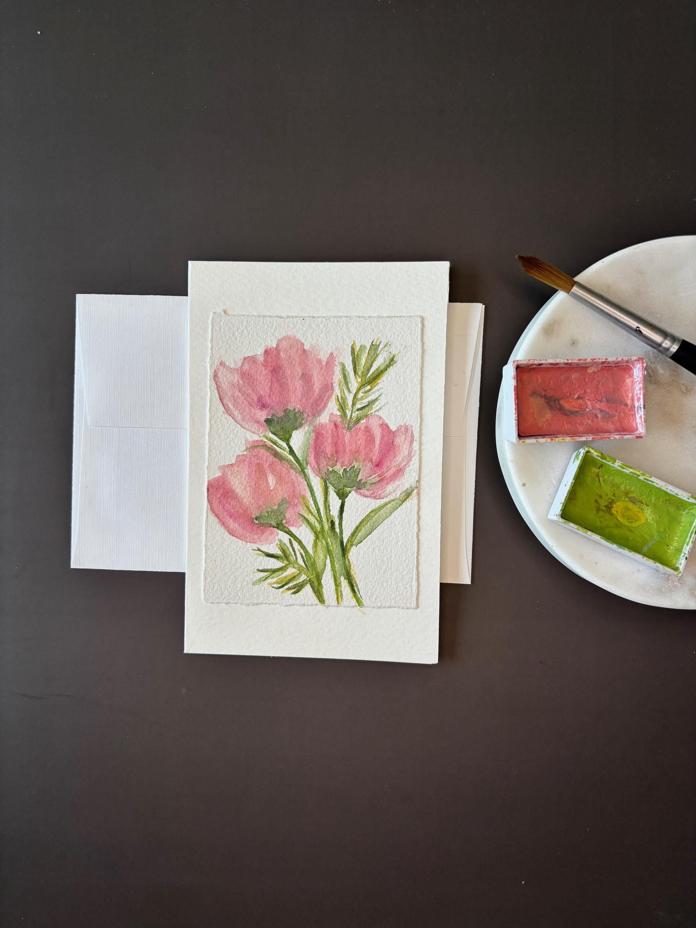 Set of 4 Hand-painted Flower Watercolor Cards With Envelopes – Blank ...