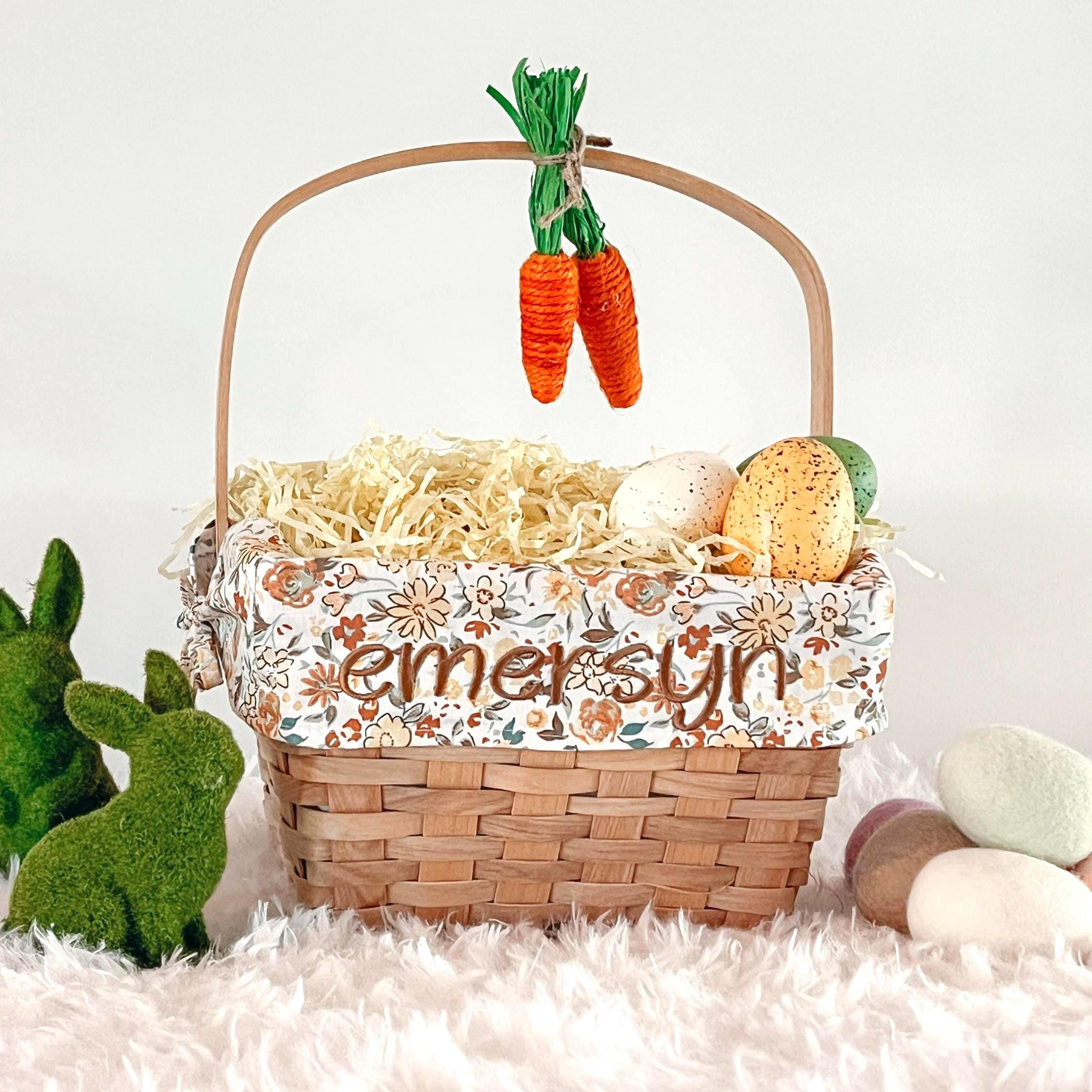 Personalized Easter Chipwood Easter Basket, Floral Embroidered Easter ...