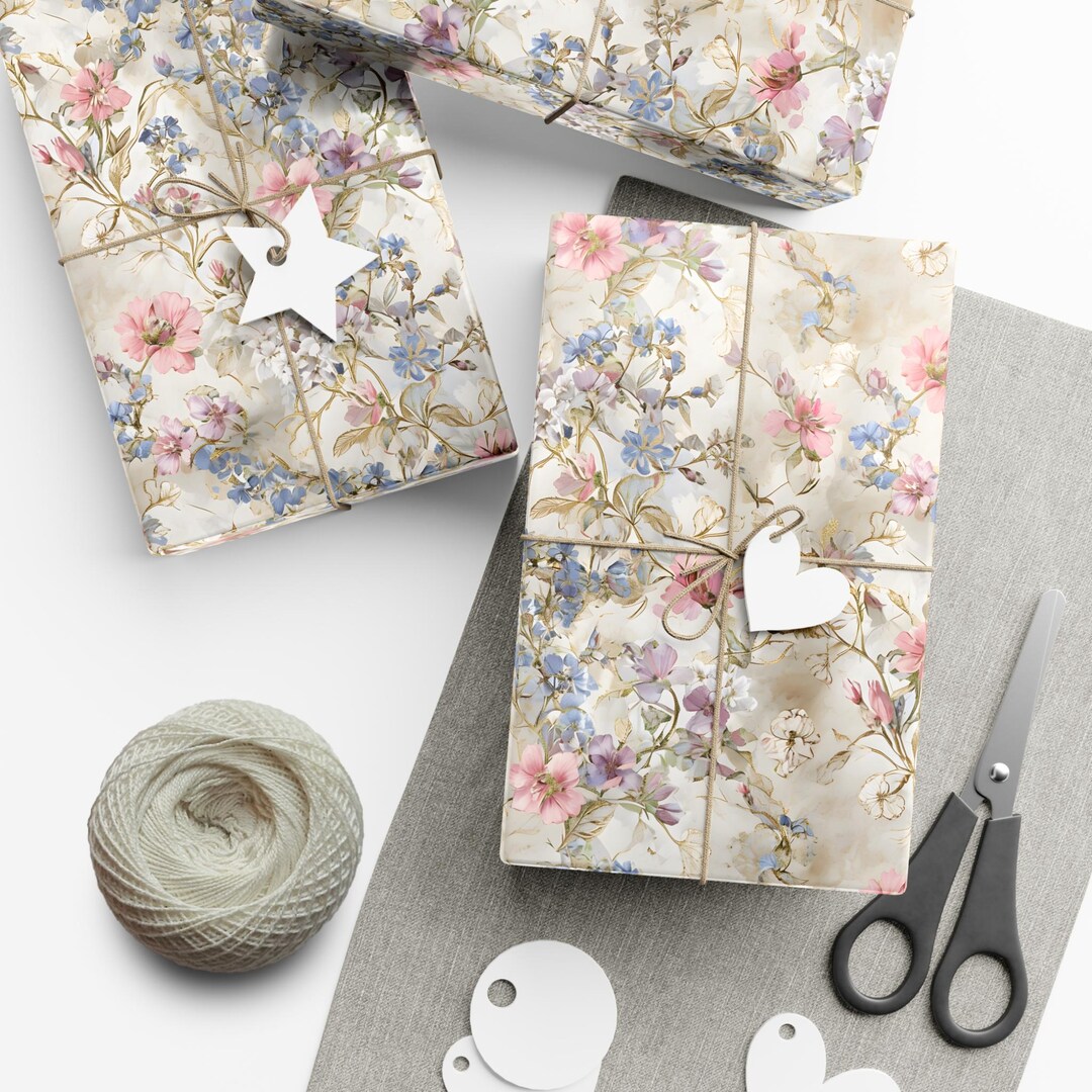 Gift Wrapping Paper, Blue Pink Floral Wrapping Paper, Gift Wrap Roll ...