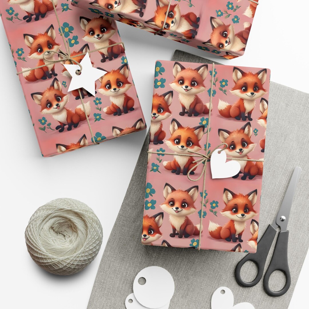 Fox Wrapping Paper - Cute Animal Gift Wrap Sheets, Holiday, Kids ...