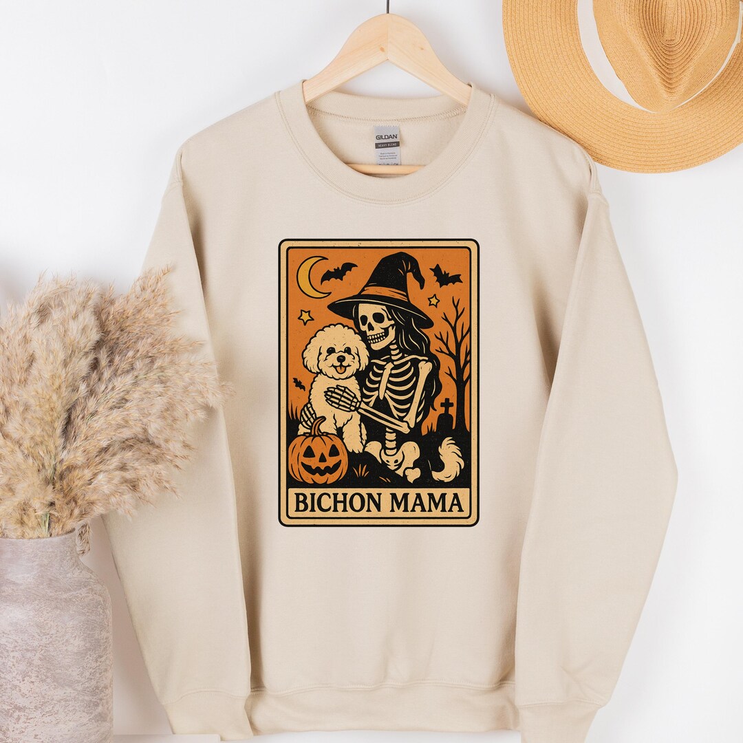 Bichon Frise Halloween Sweatshirt, Witch Skeleton Dog Mom Sweater ...